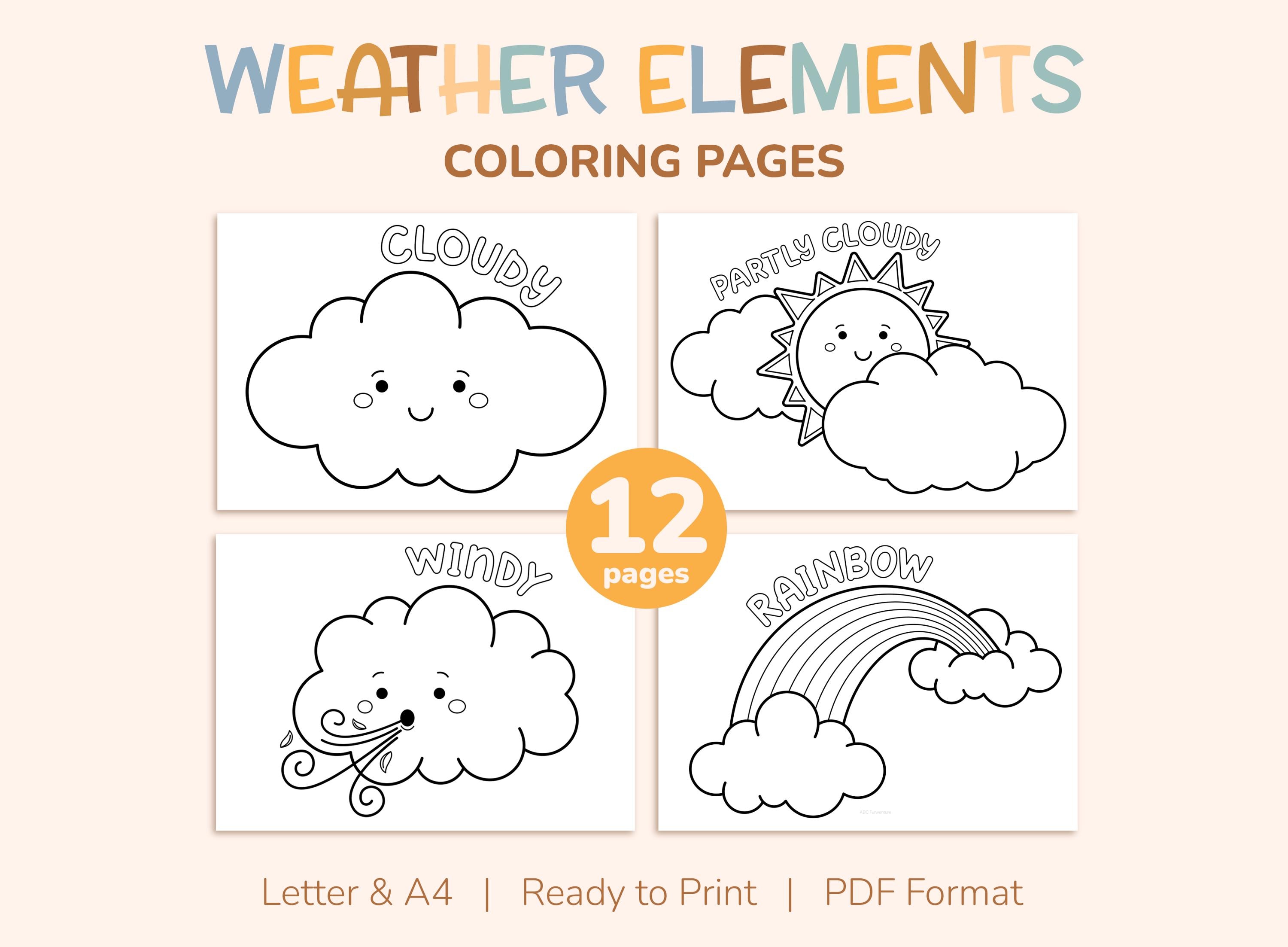 12 Printable Weather Elements Coloring Pages for Kids - With Names ...