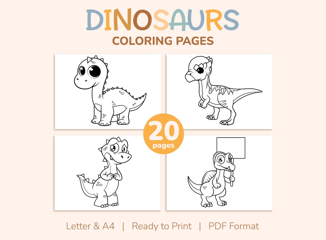 20 Printable Dinosaurs Coloring Pages for Kids, Cute Dino Colouring ...