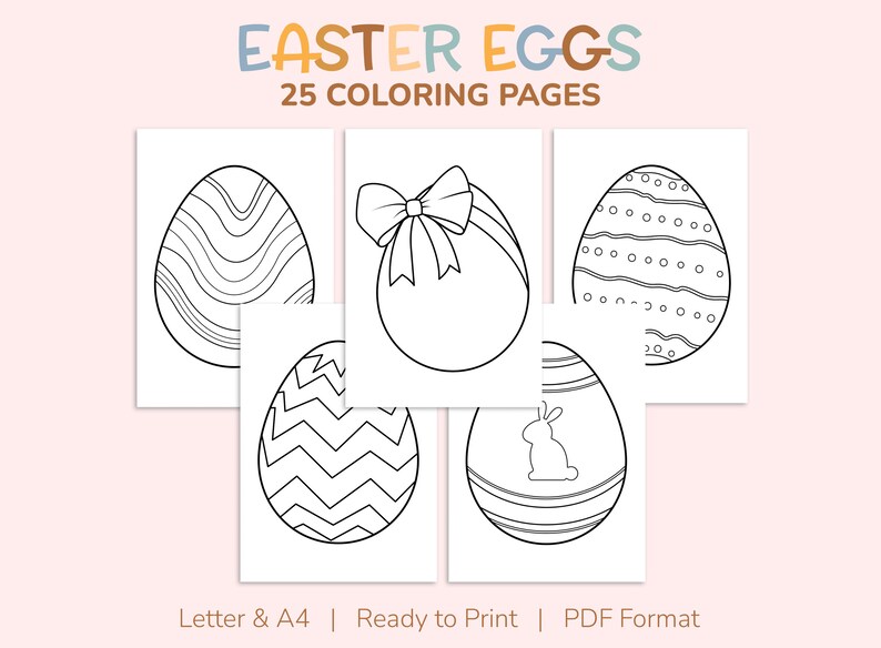 25 Printable Easter Eggs Coloring Pages for Kids, Spring Colouring Book ...
