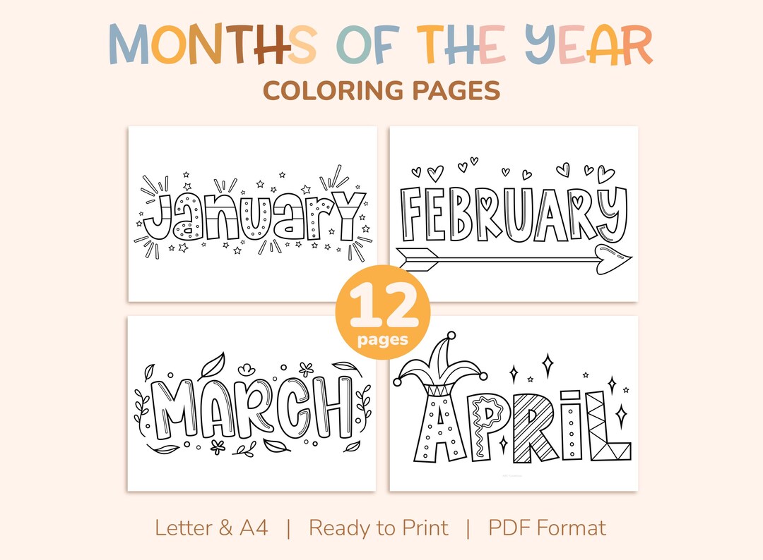 12 Printable Month Names Coloring Pages for Kids. Months of the Year ...