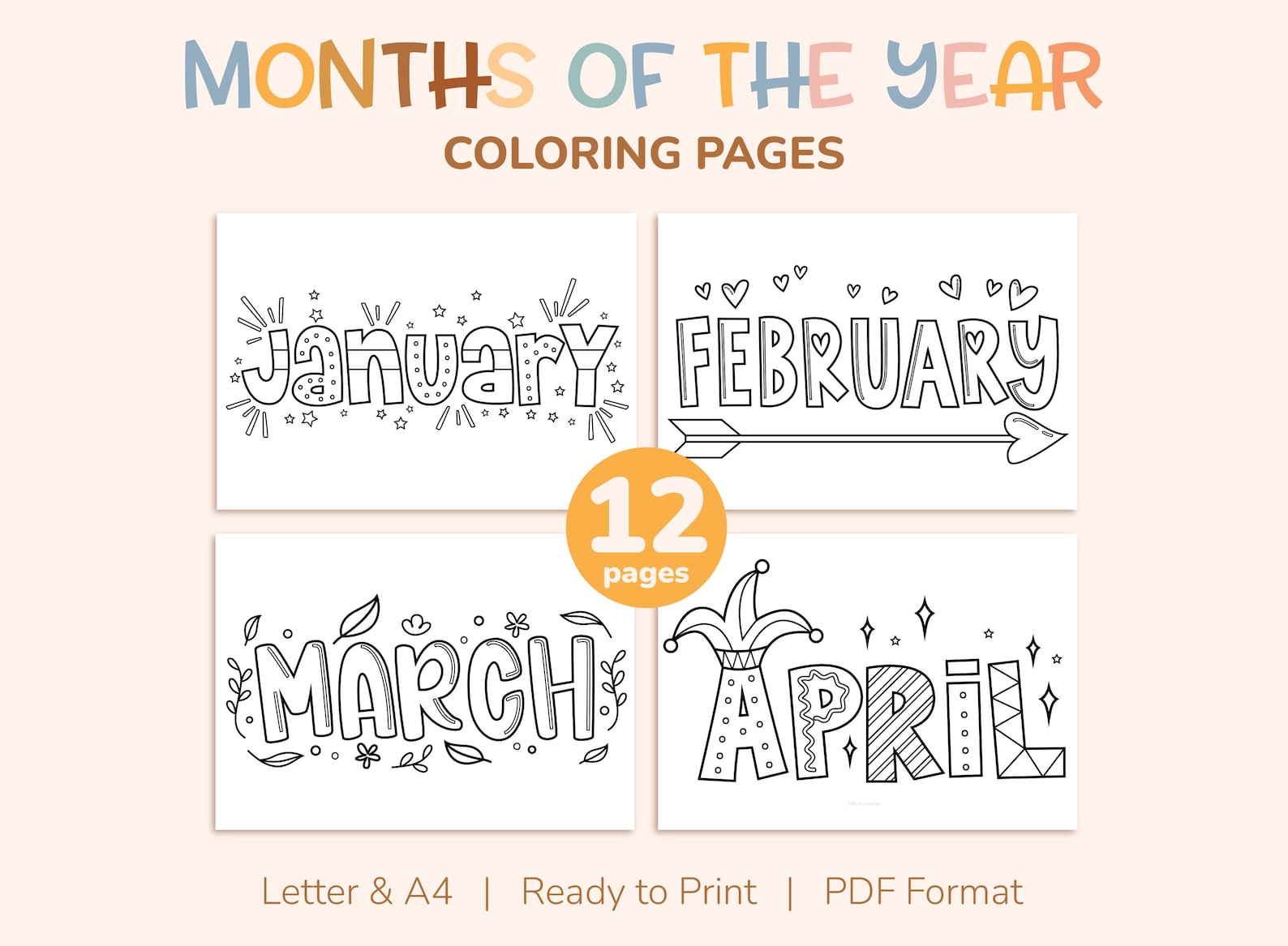 12 Printable Month Names Coloring Pages for Kids. Months of the Year ...