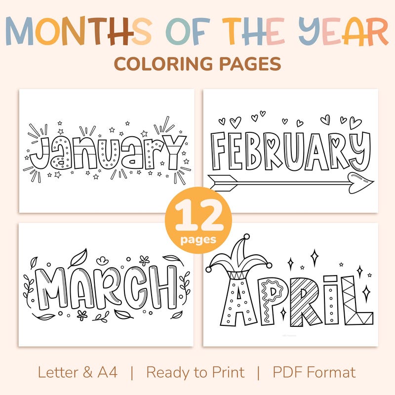 Coloring Pages 12 Months - Etsy