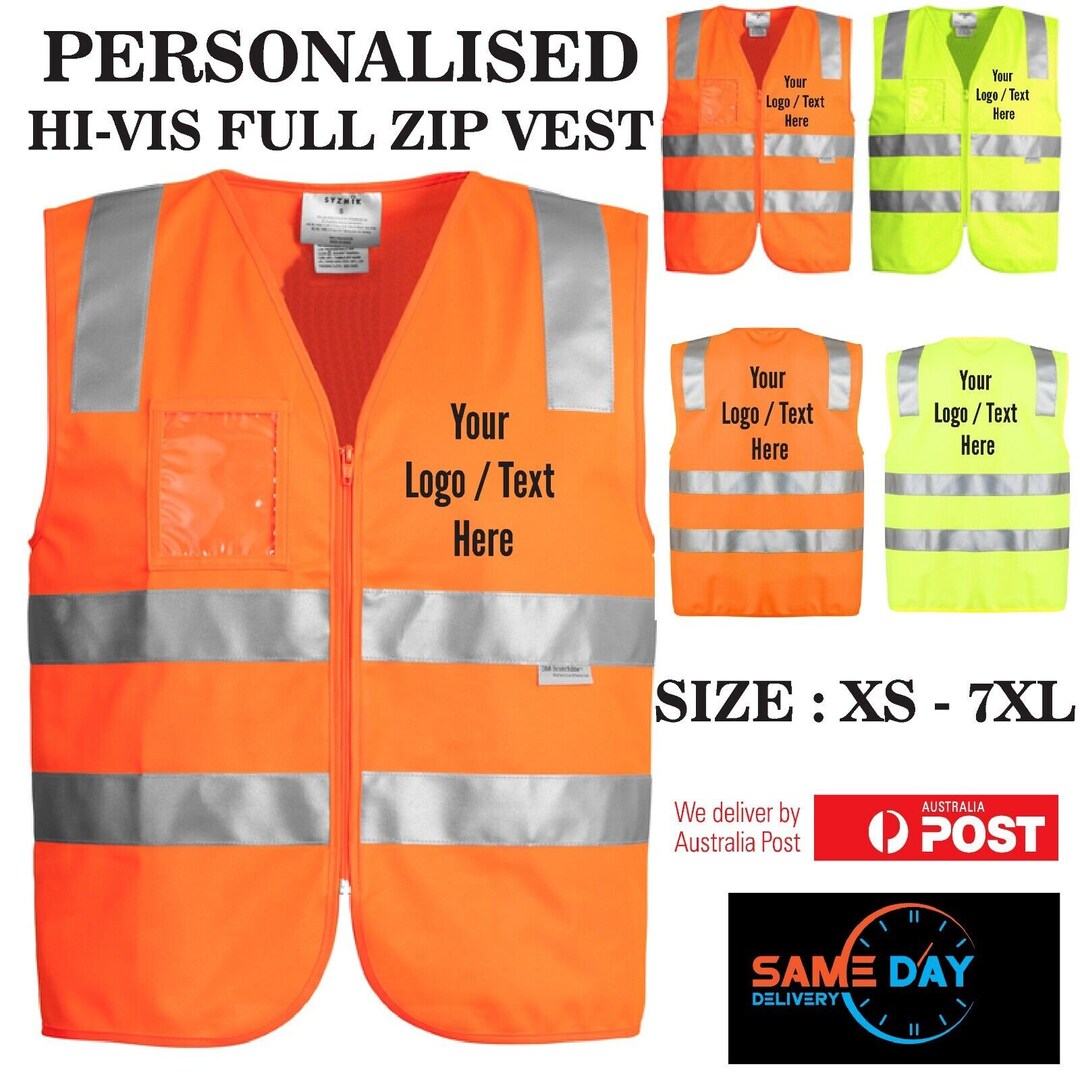 Personalised Hi Vis Full Zip Safety Vest, Custom Hi Vis Safety Vest, Hi ...