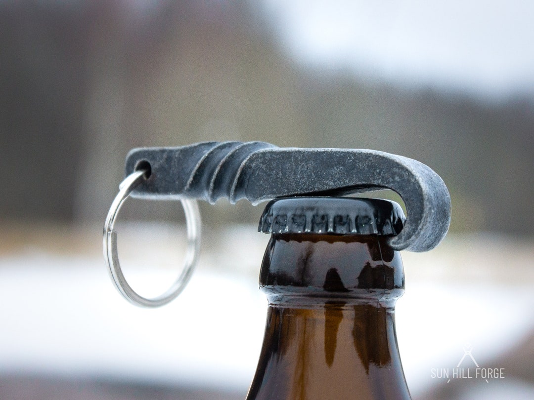 Forged Beer Bottle Opener Keychain, Hand Forged Pocket Bottle Opener ...