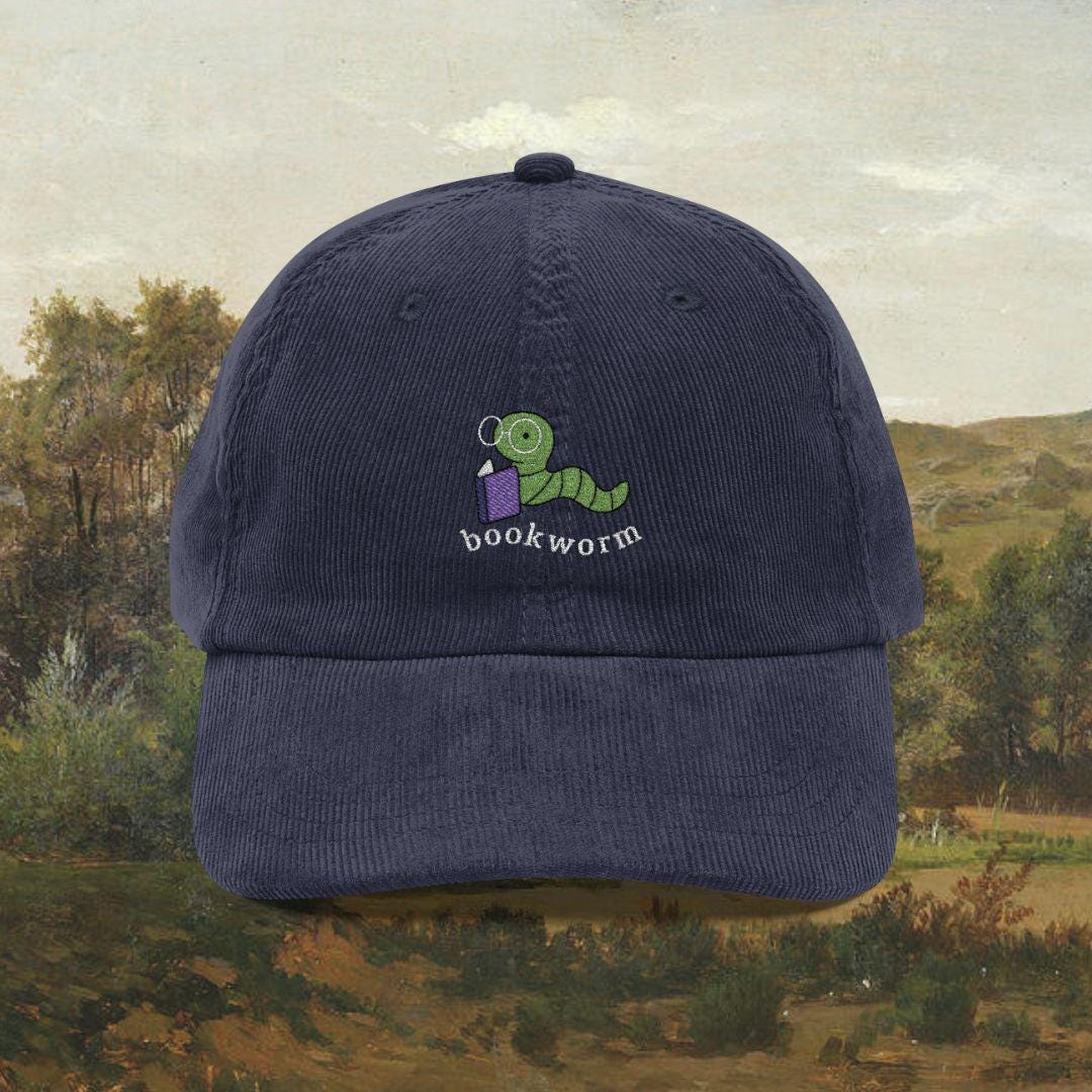 Bookworm Embroidered Cotton Corduroy Hat, Cute Bookish Literary Hat ...