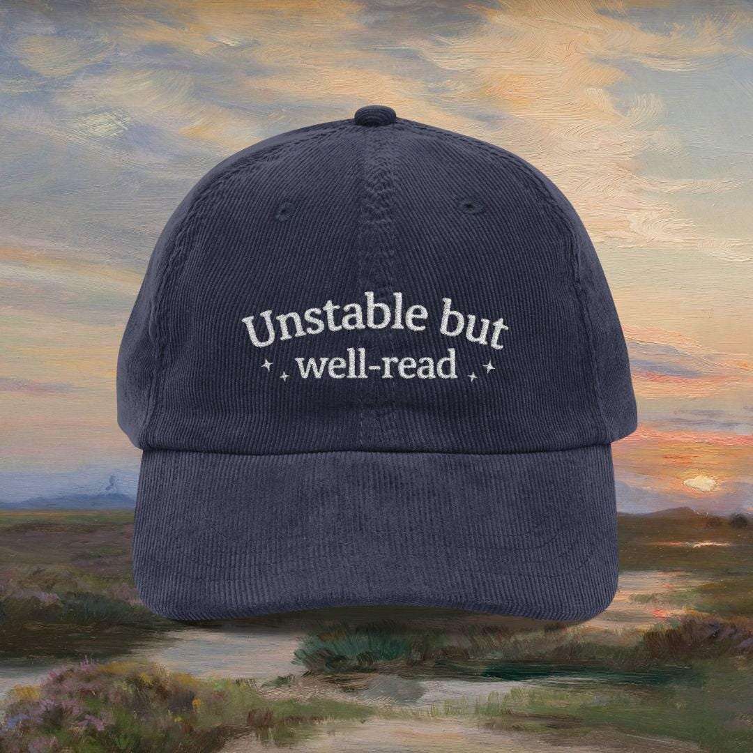 Bookish Embroidered Hat, Funny Gen Z Hat, Unstable but Well-read Hat ...