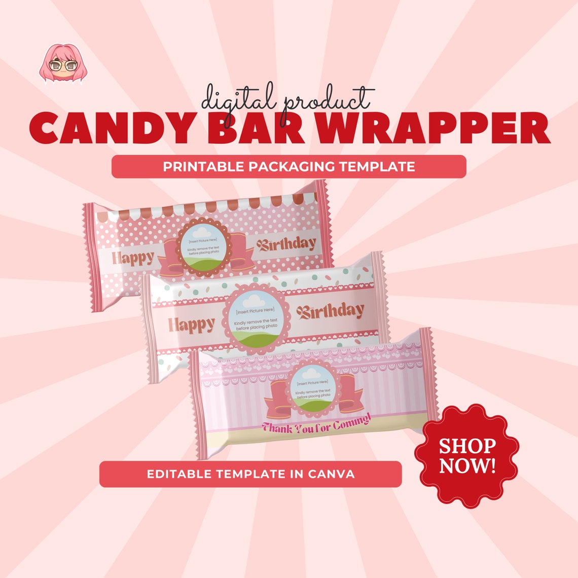 Pink Candy Bar Wrapper Template by Karlalily - Etsy