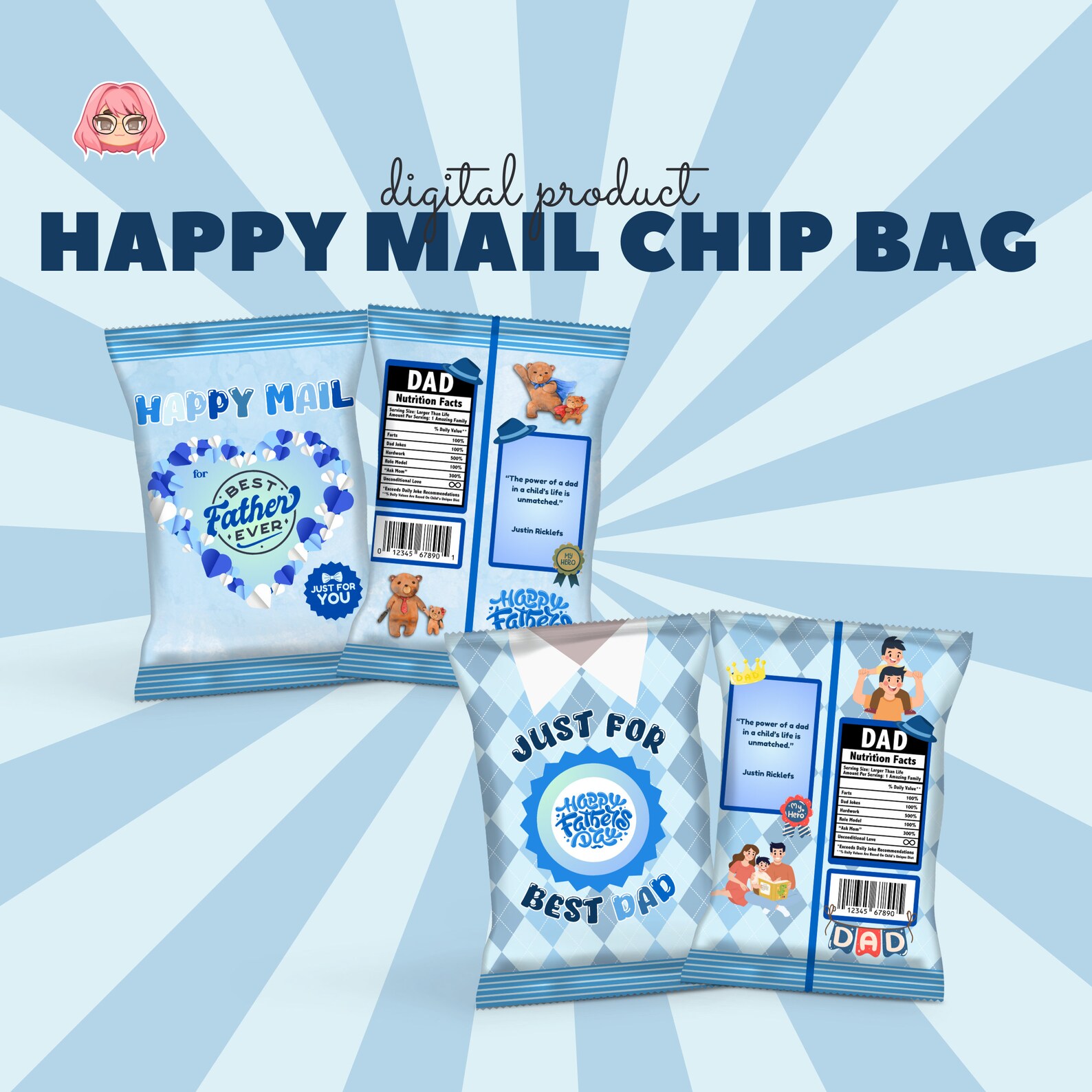 Father's Day Happy Mail Chip Bag Packaging by Karlalily - Etsy