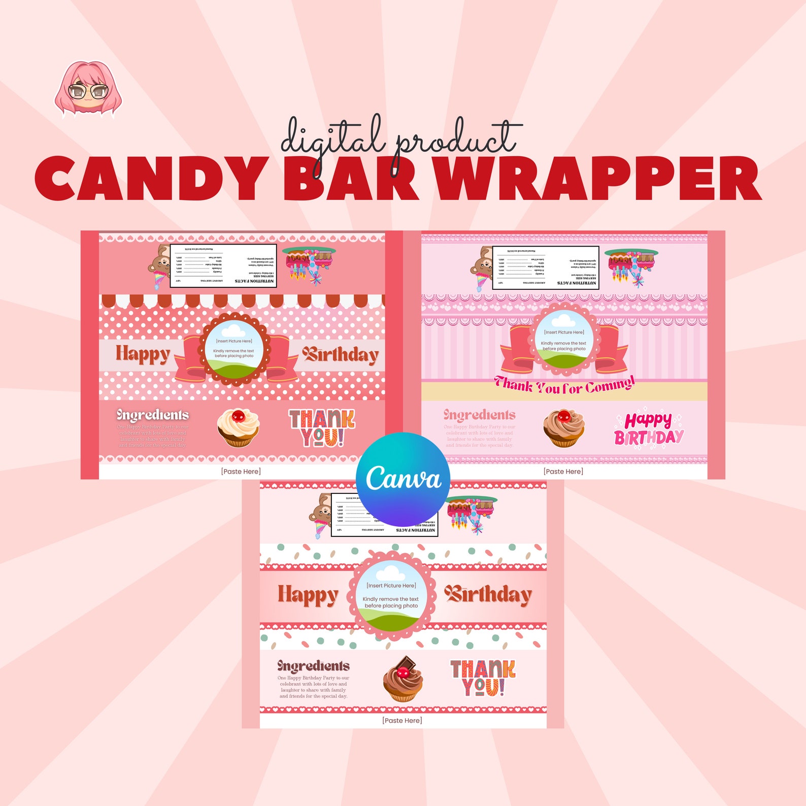 Pink Candy Bar Wrapper Template by Karlalily - Etsy