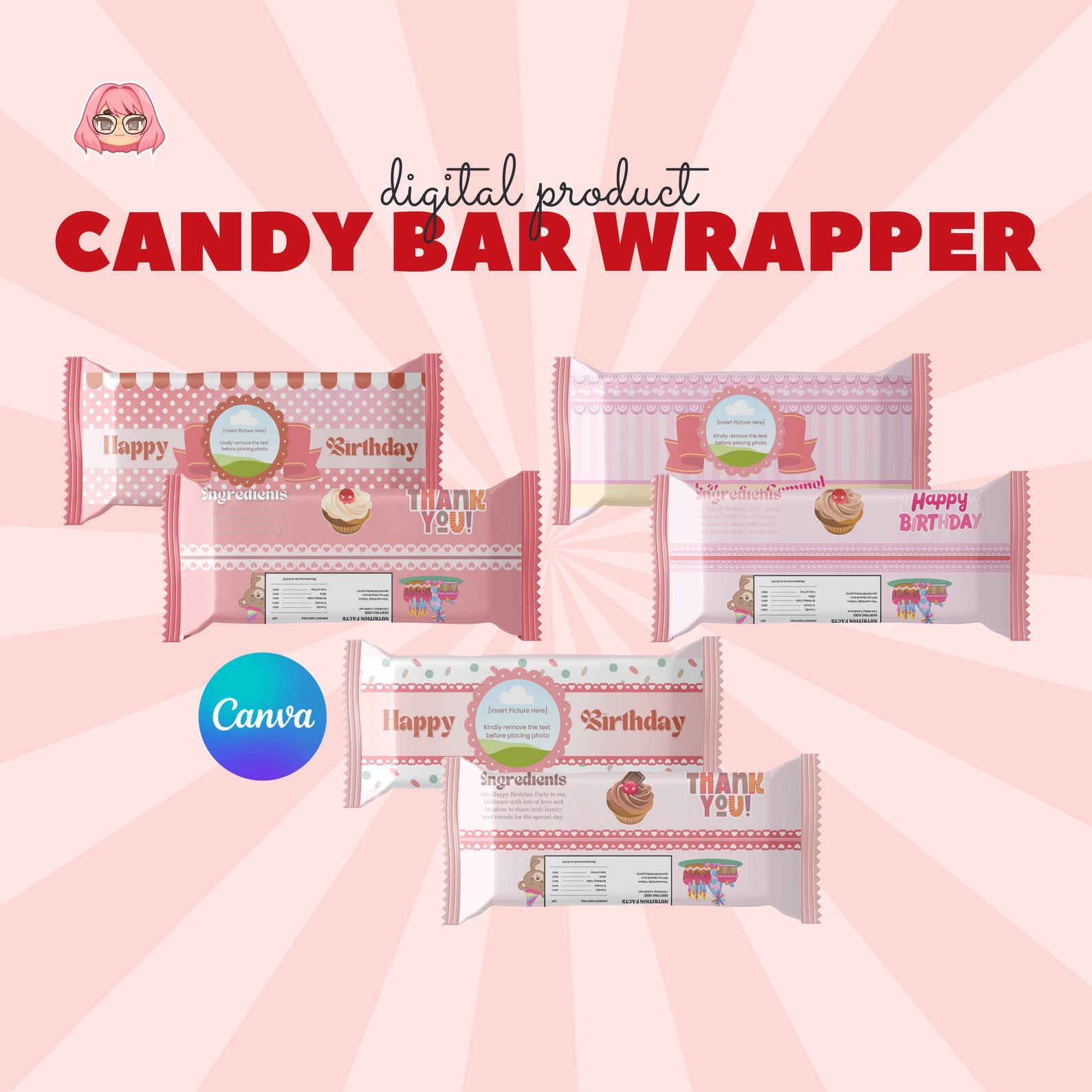 Pink Candy Bar Wrapper Template by Karlalily - Etsy