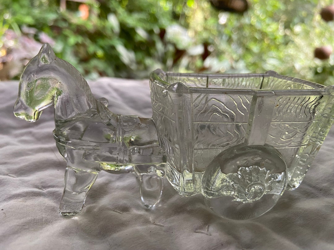 Vintage Glass Donkey and Cart - Etsy