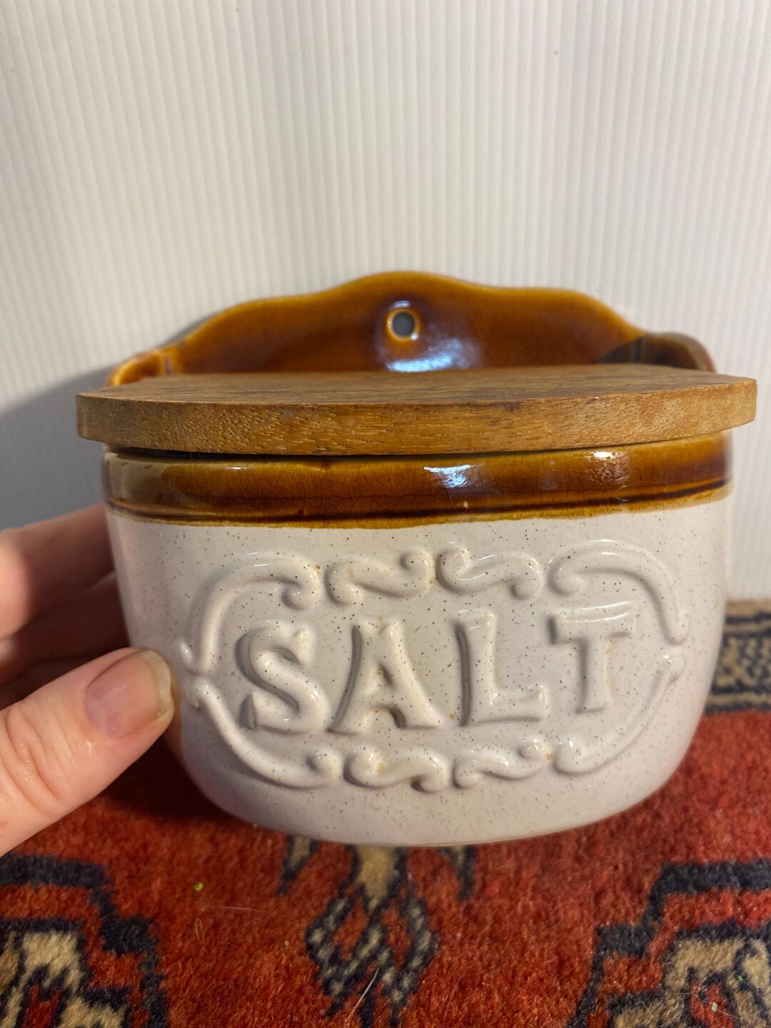 Vintage Japanese Ceramic Wall Salt Cellar With Wooden Lid - Etsy
