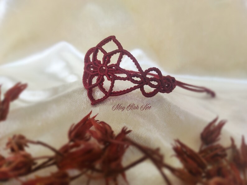 Macrame Mandala Bracelet, Bohemian Wrist Ornament, Burgundy Handmade ...