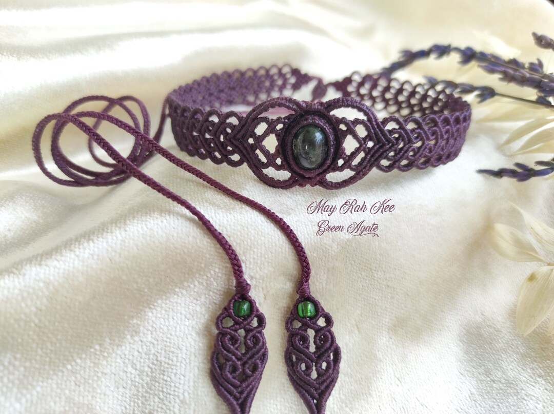 Fashionable Green Agate Choker, Mulberry Choker With Gemstone, Macrame ...