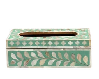 Mother of Pearl Inlay Tissue Box Cover: Handmade Boho Decor - Etsy