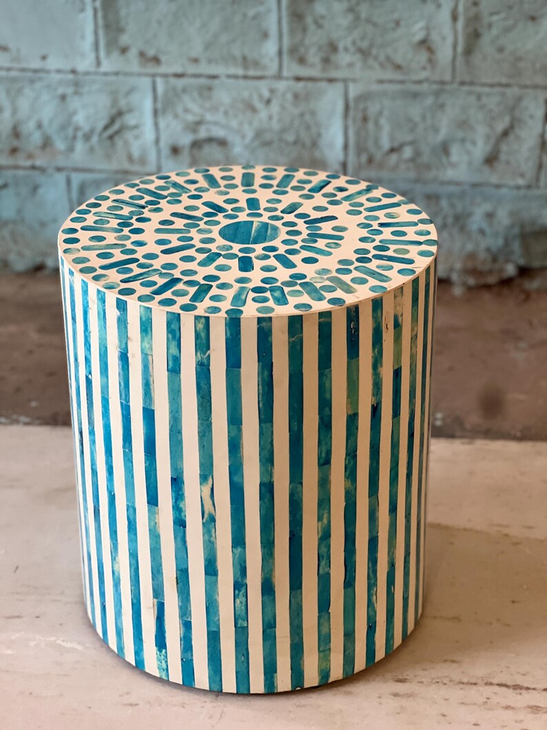 Handmade Bone Inlay Side Table: Boho Accent Nightstand With Mother of ...
