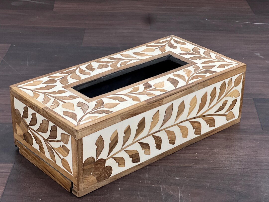 Boho Inlay Tissue Box | Handmade Bone Inlay Tissue Holder | Decorative ...