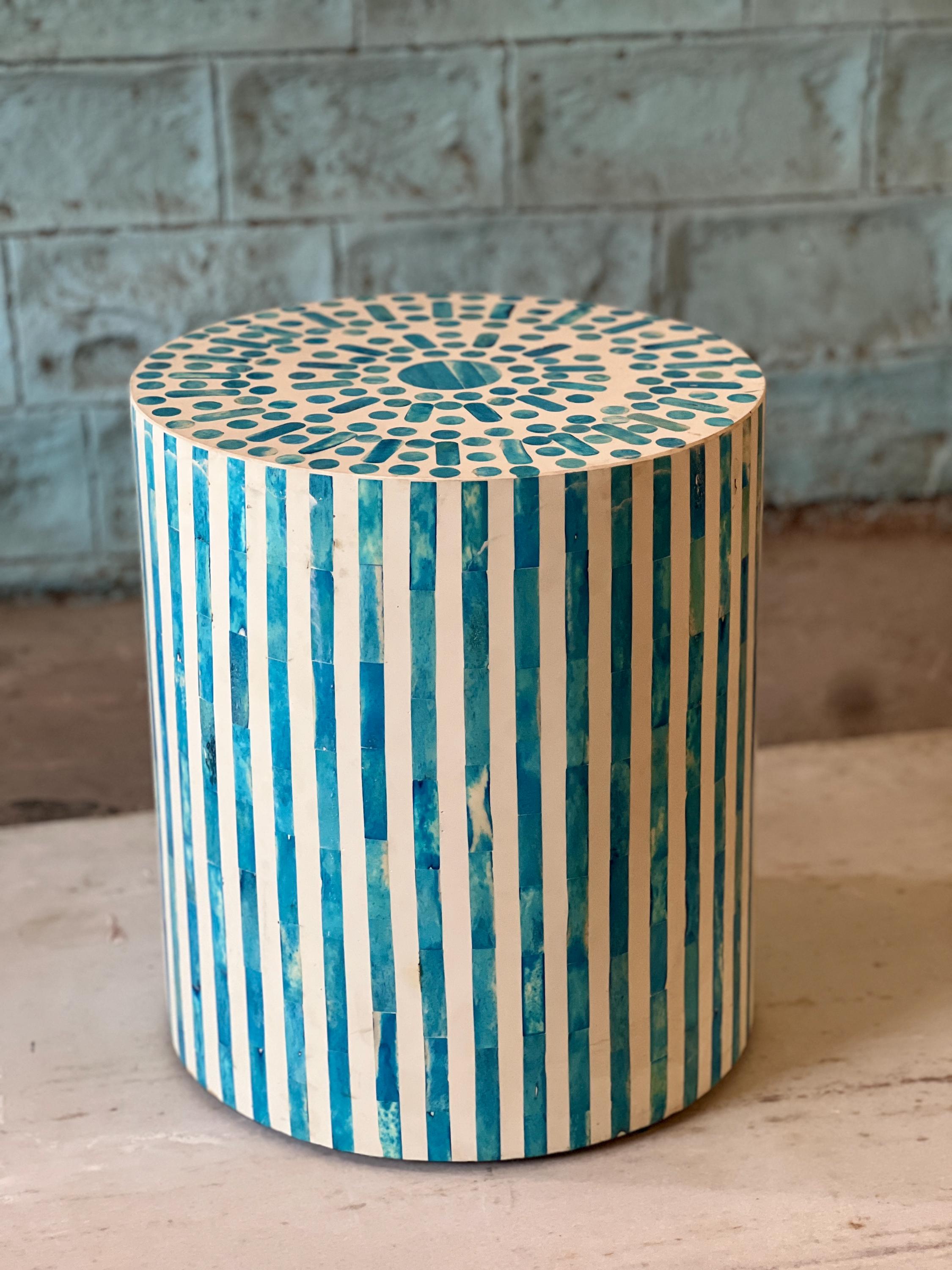 Handmade Bone Inlay Side Table: Boho Accent Nightstand With Mother of ...