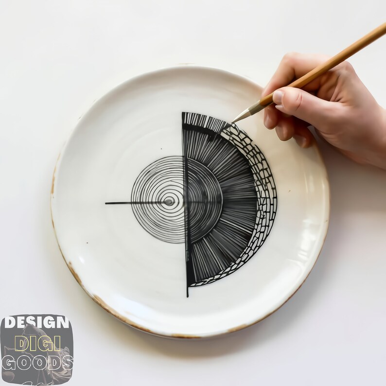 Ink Drawing Technique - Modern Ceramic Plate - Minimalist Abstract ...