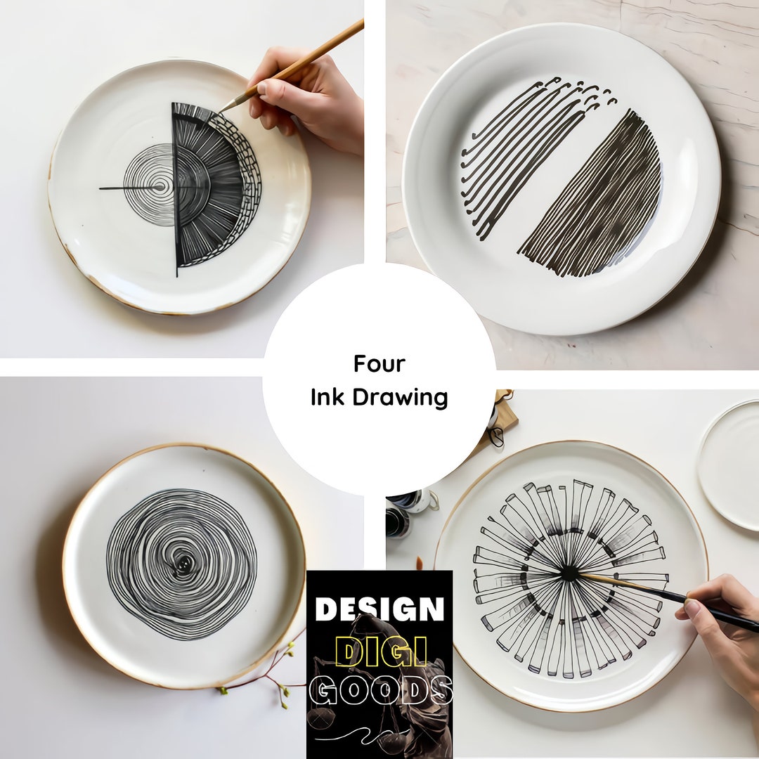 Ink Drawing Technique - Modern Ceramic Plate - Minimalist Abstract ...