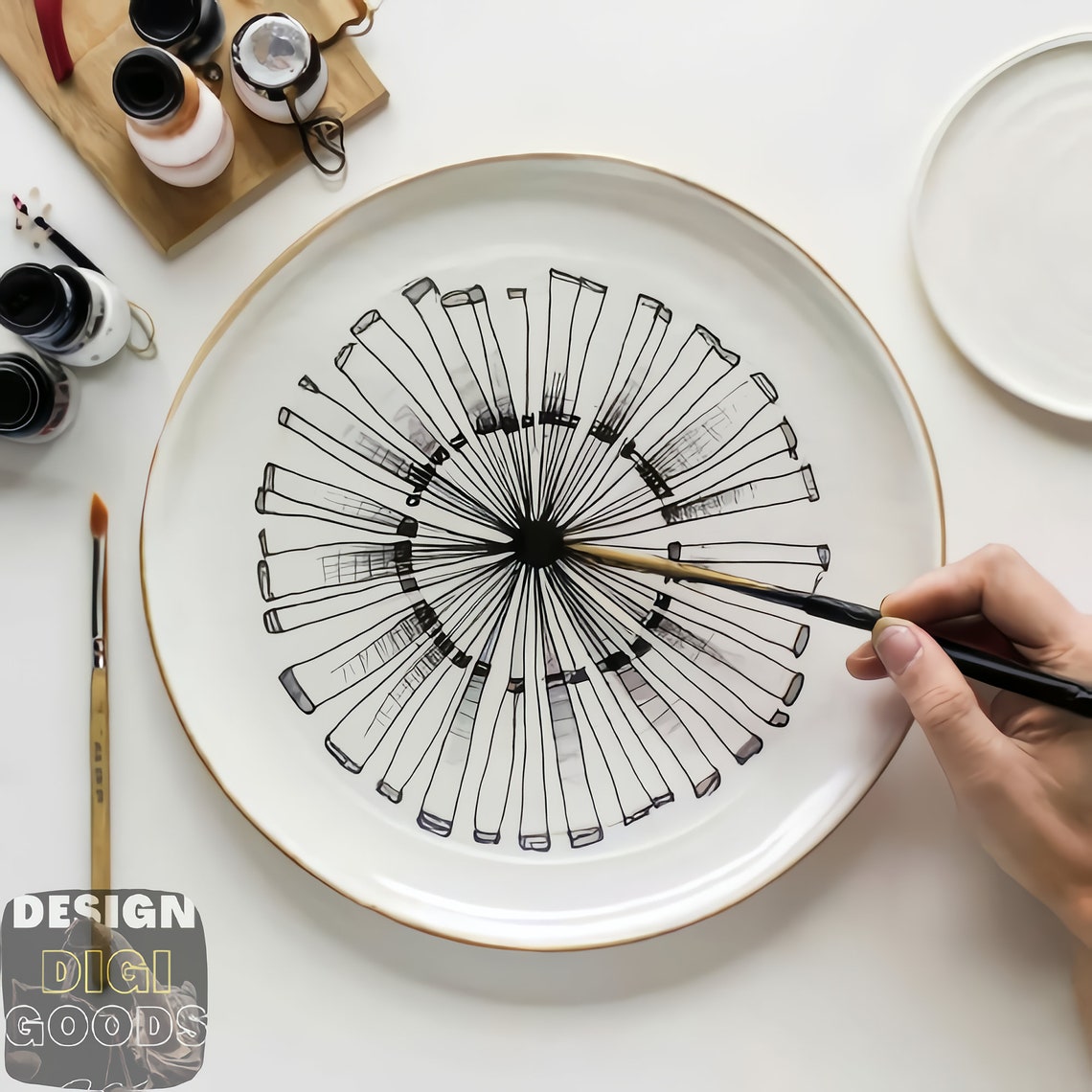 Ink Drawing Technique - Modern Ceramic Plate - Minimalist Abstract ...