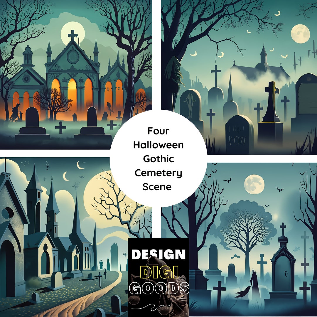 Halloween Gothic Cemetery at Night Wallpaper - Spooky Cemetery Scene ...