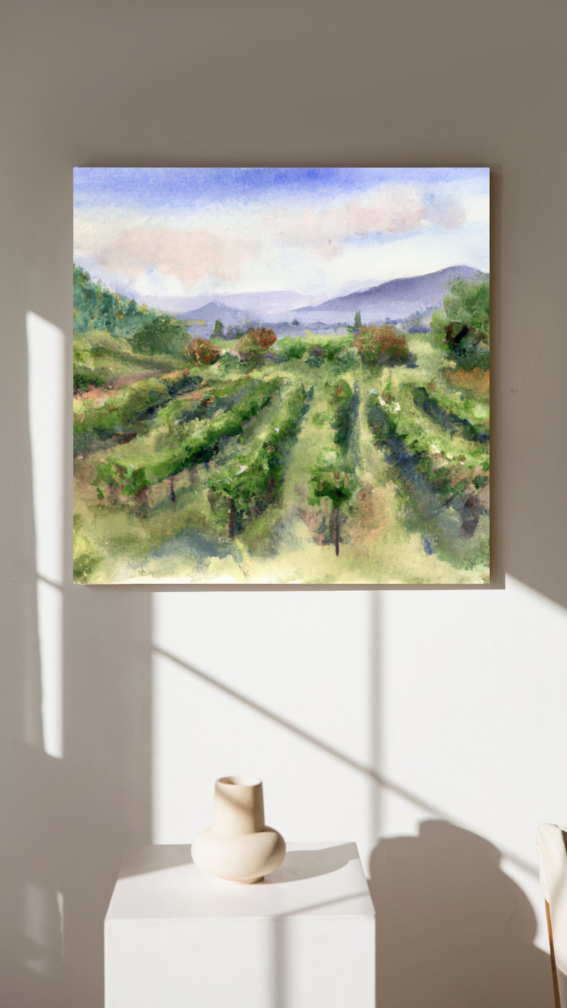 Watercolor Vineyard, Landscape Art, Vineyard Painting,printable Digital AI, Countryside ...
