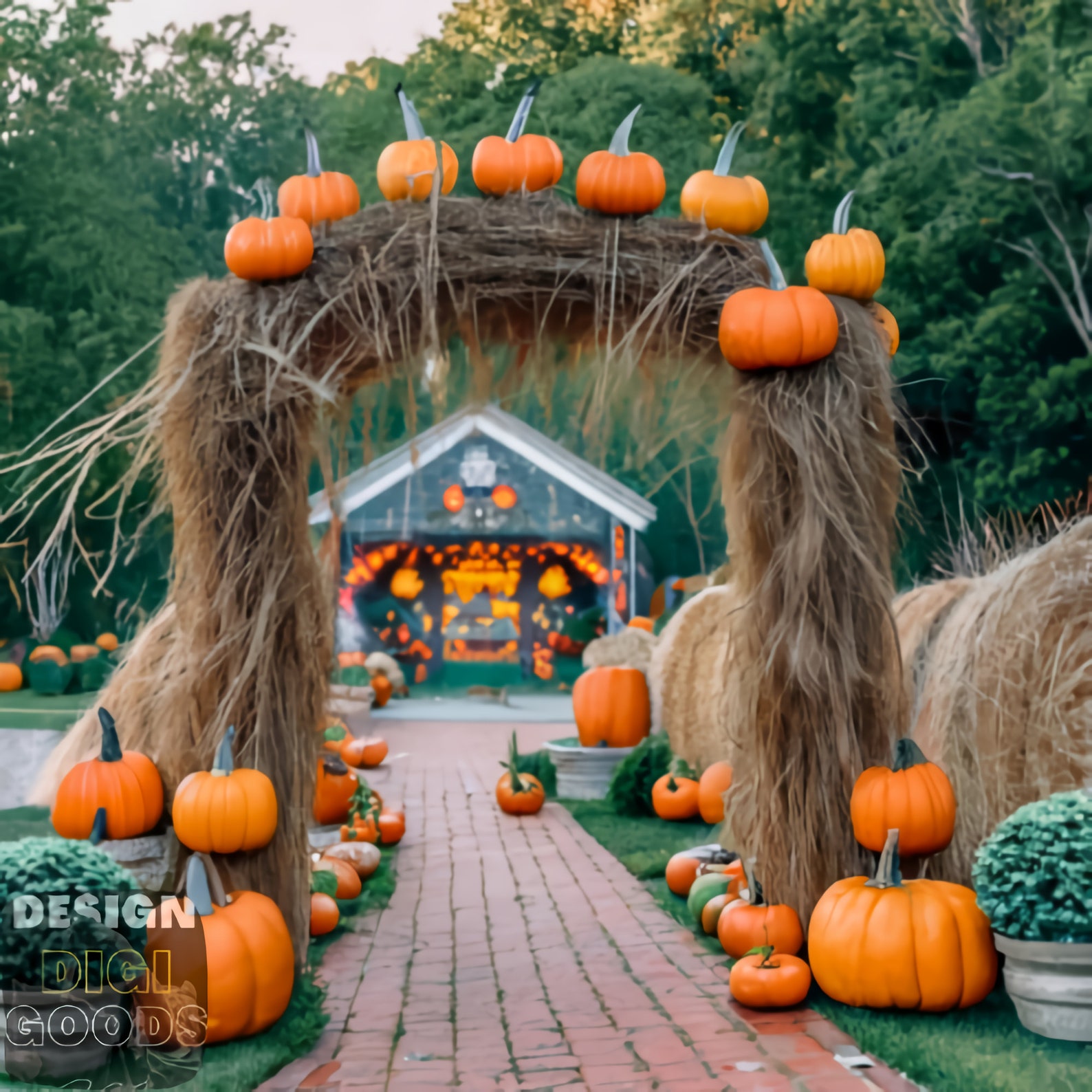 Enchanting Pumpkin Patch Entrance - Magical Decor With Pumpkins, Hay ...