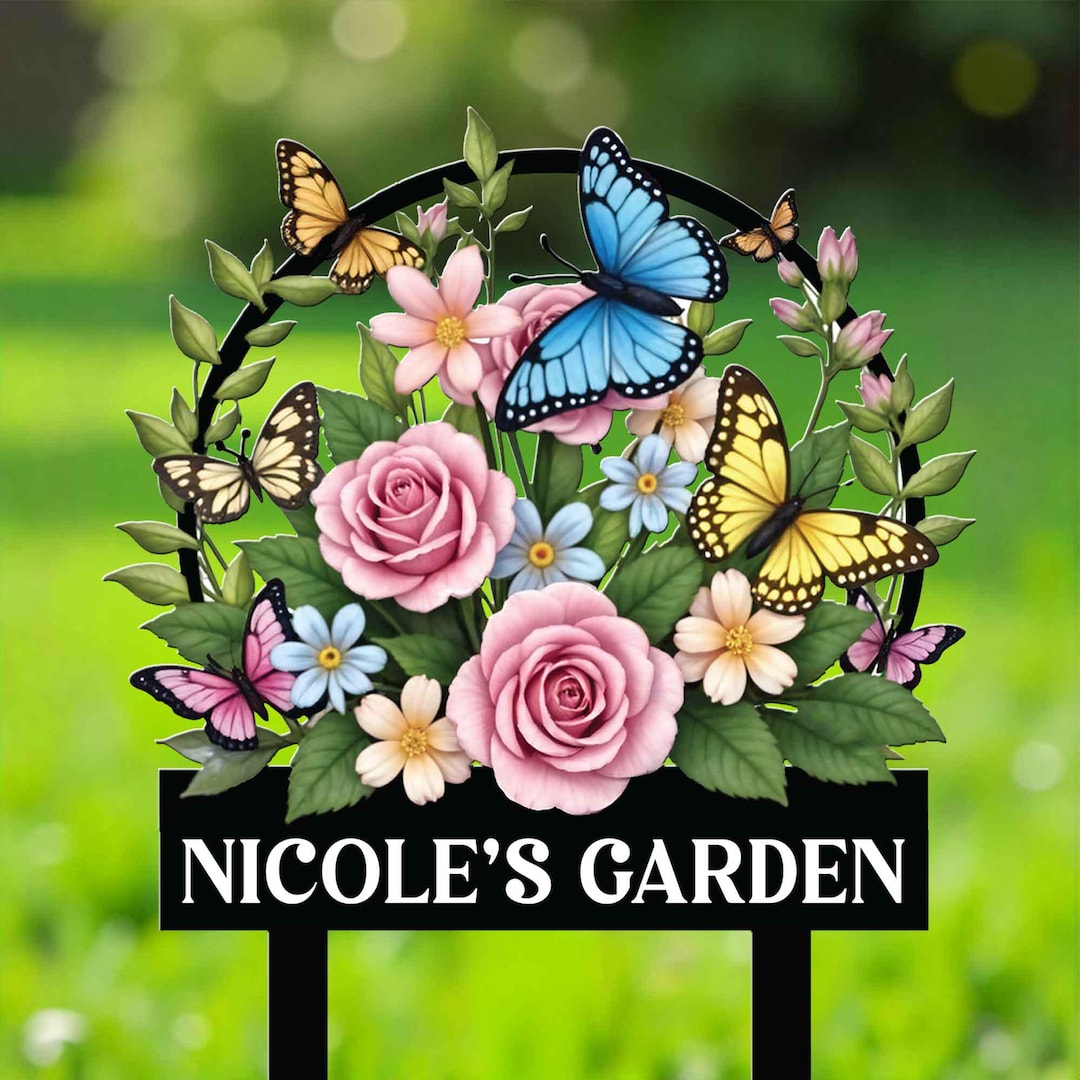 Personalized Butterfly Garden Sign: Floral Metal Decor - Etsy