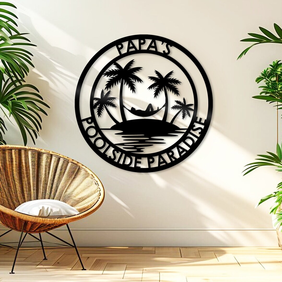 Custom Poolside Paradise Metal Sign: Tropical Palm Tree Wall Art - Etsy