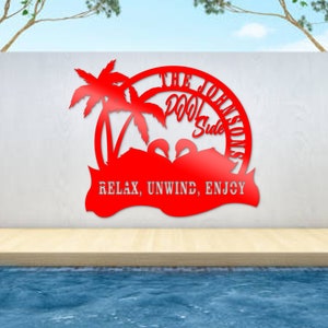 Personalized Poolside Sign-palm Trees Metal Monogram-relax Unwind Décor ...