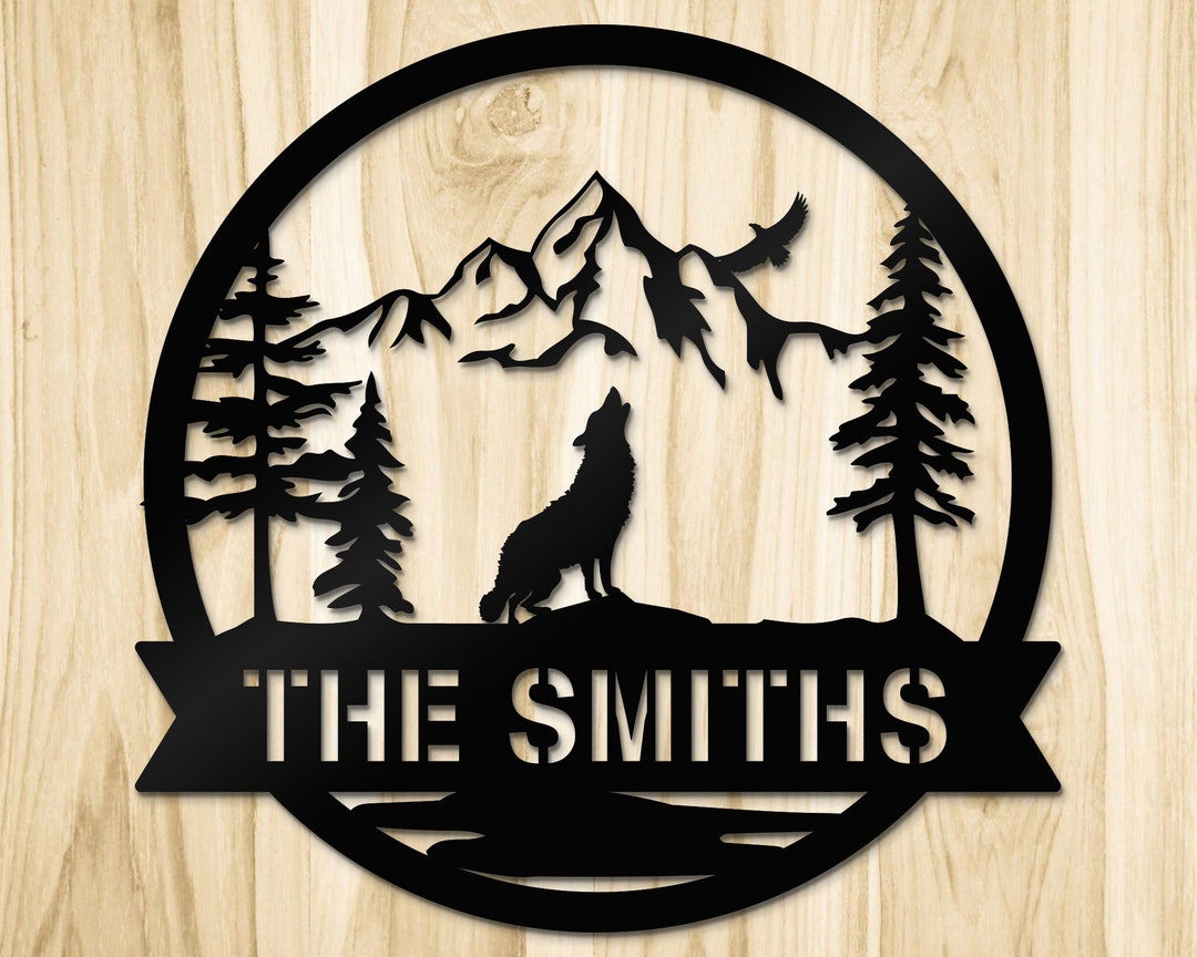 Customised Howling Wolf Sign - Great Outdoor Scenery Metal Wall Hanger ...
