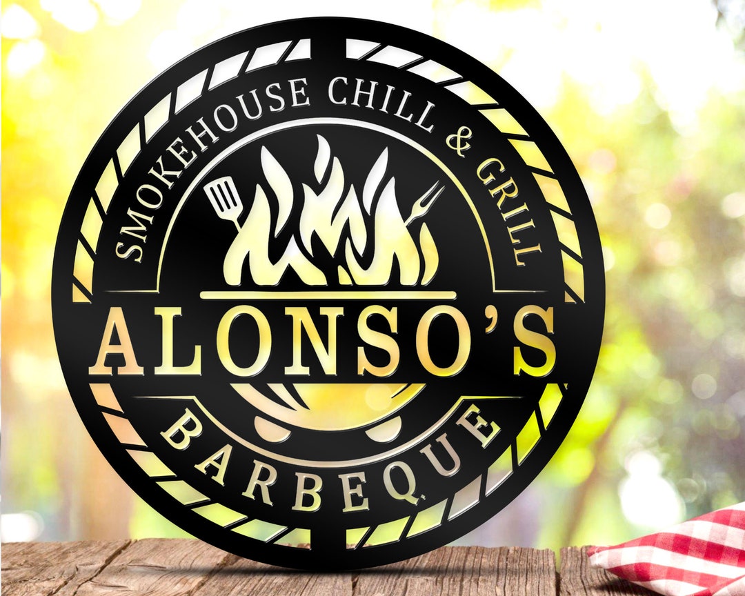 Best Barbeque Personalized Smokehouse Metal Sign-modern BBQ Grill Wall ...