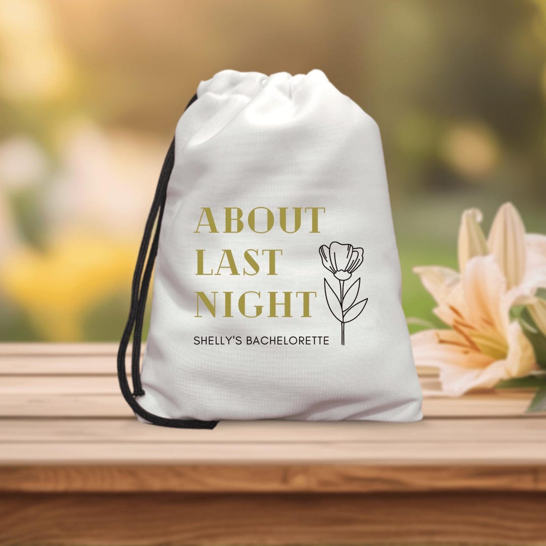 Personalized Bachelorette Favor Bag, About Last Night Floral Drawstring ...