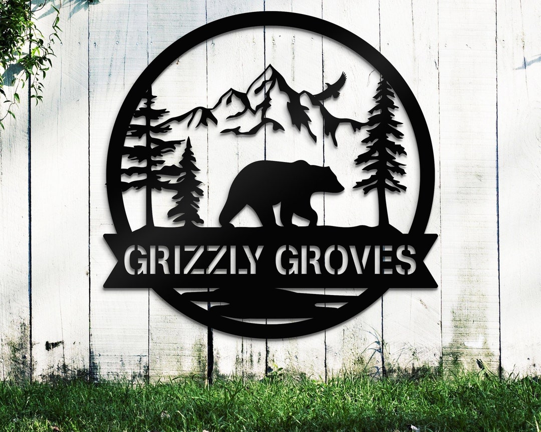 Personalized Bear Metal Sign - Grizzly Bear Wall Art - Metal Bear Art ...
