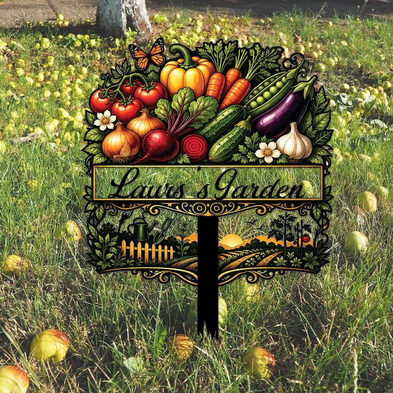 Personalized Metal Vegetable Garden Sign, Homegrown Veggies Yard Decor ...