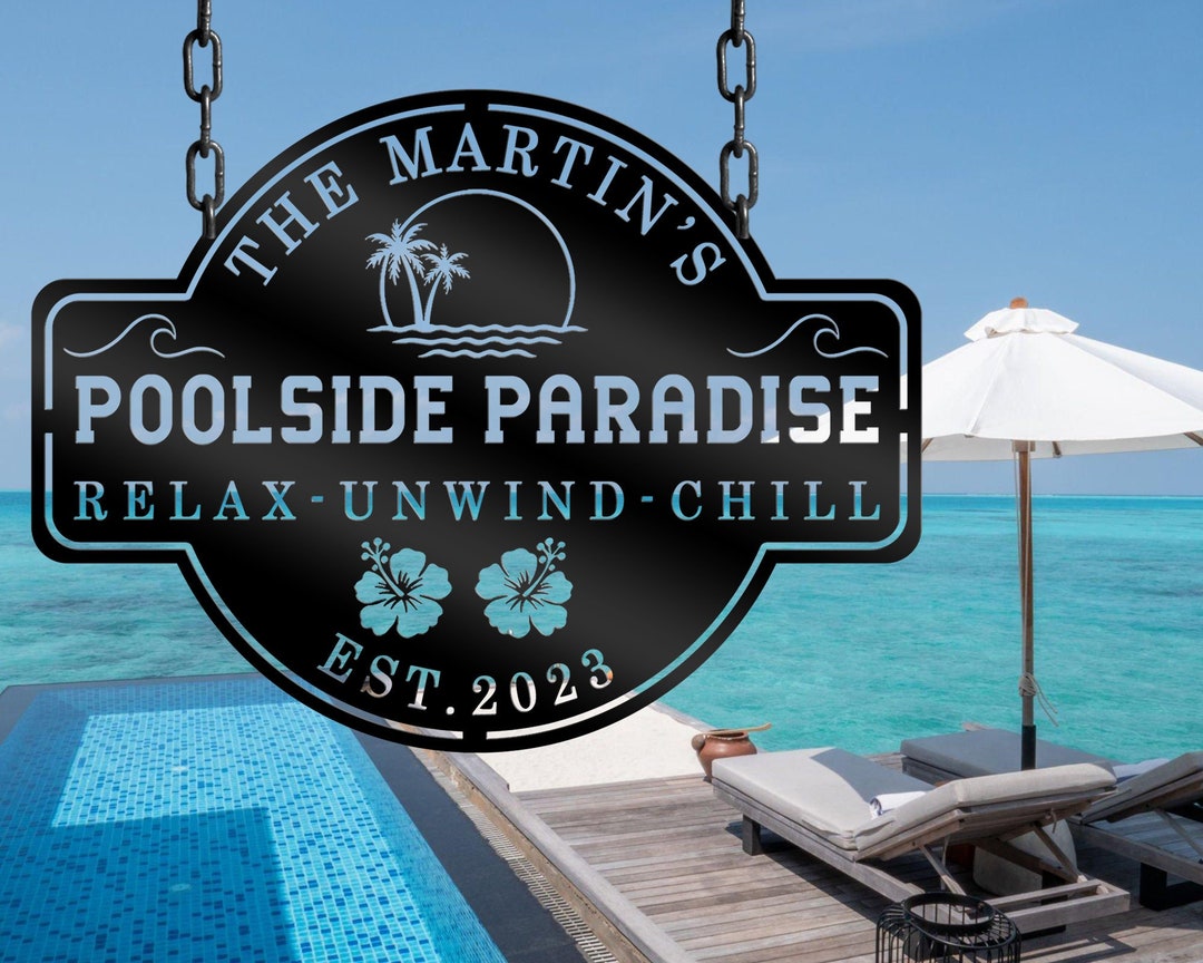 Personalized Poolside Paradise Metal Sign-hibiscus Aloha Palm Tree ...