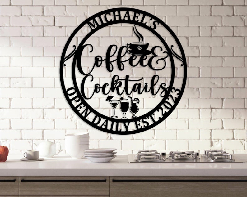 Personalized Coffee & Cocktails Metal Sign: Custom Home Bar Decor - Etsy
