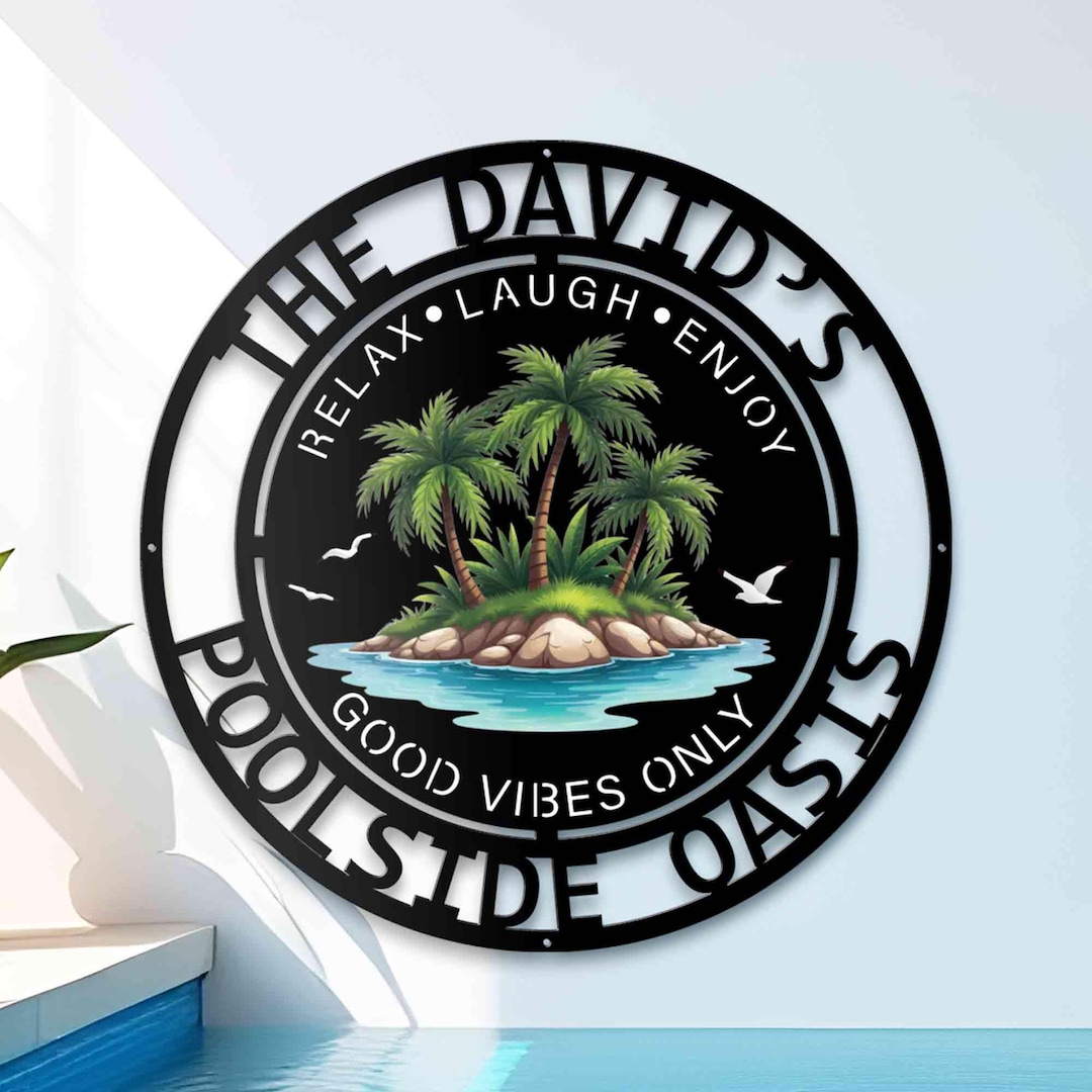Personalized Poolside Oasis Metal Sign: Beach Theme Patio Decor - Etsy