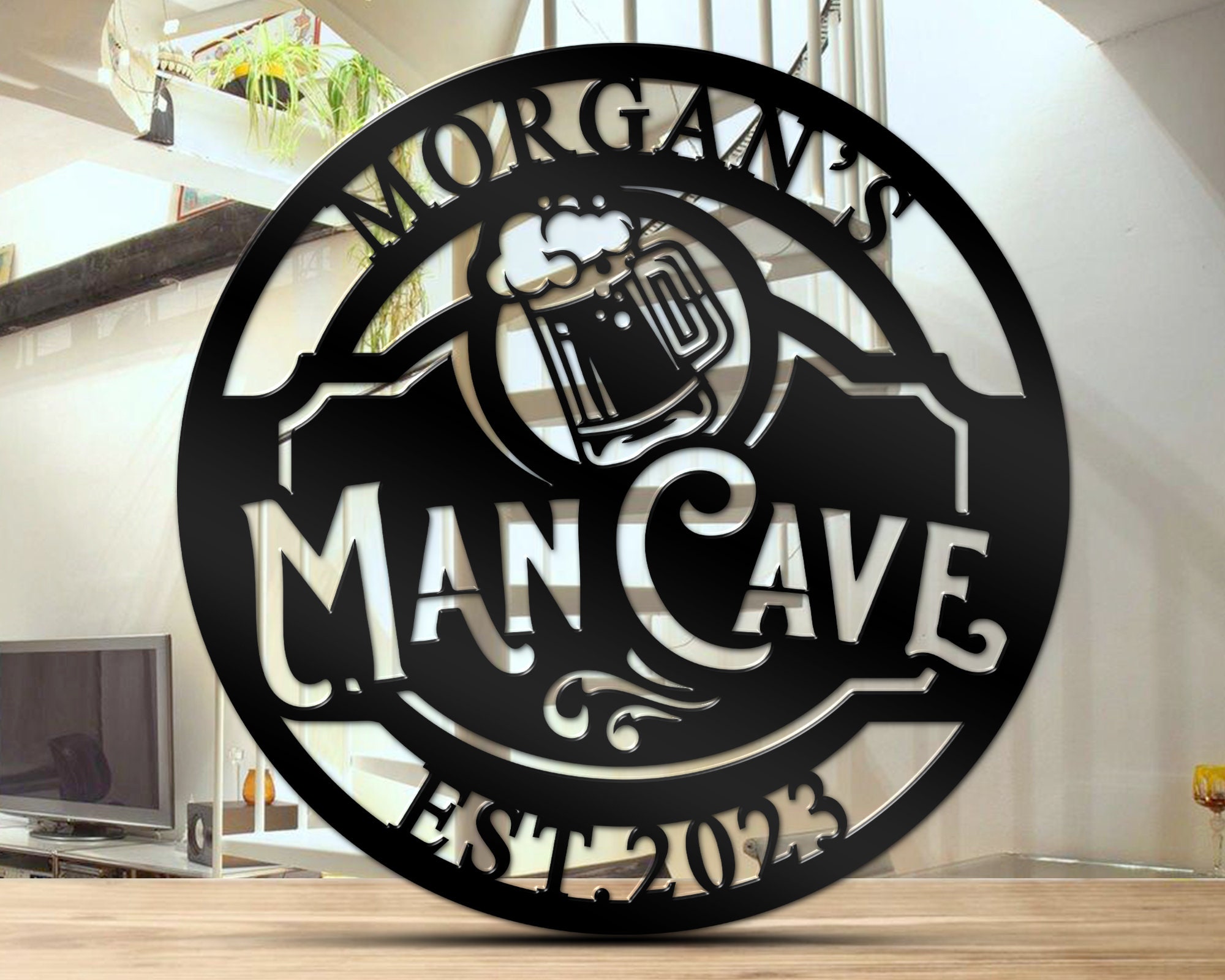 Personalized Man Cave Metal Sign: Beer Mug Monogram Bar Decor - Etsy
