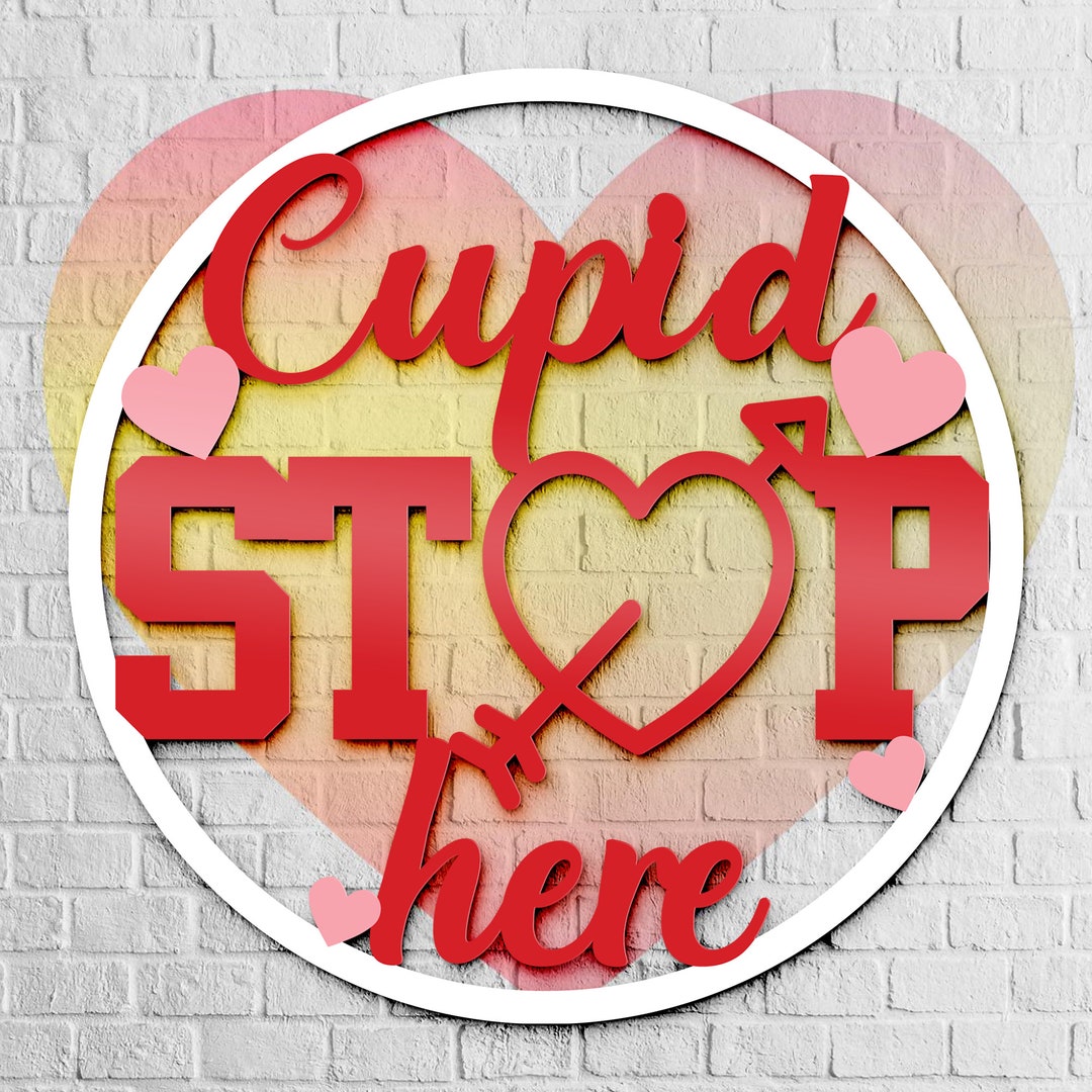 Cupid Stop Here Metal Valentine's Day Welcome Door Hanger Valentine's ...