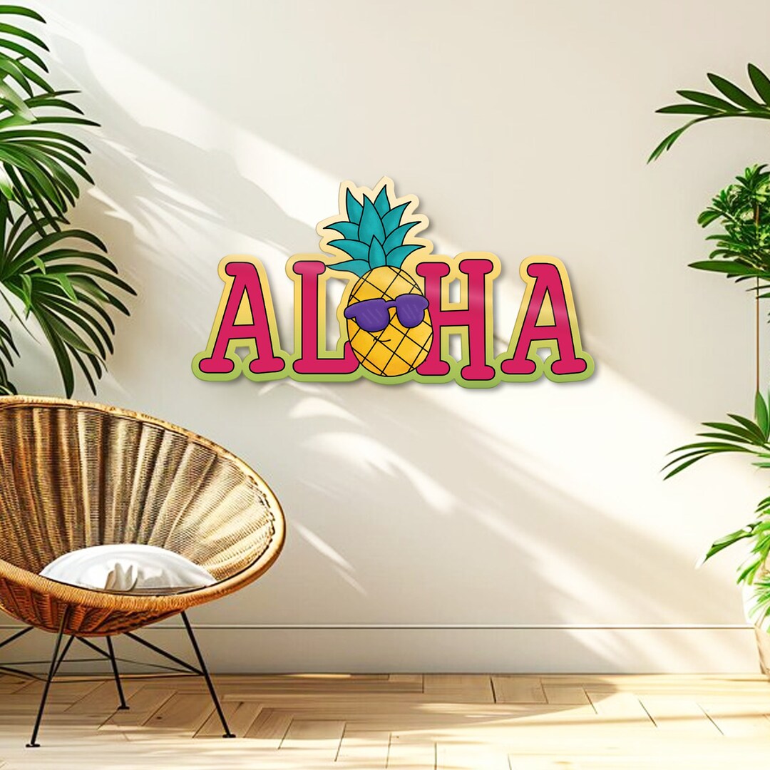 Aloha With Pineapple Metal Sign, Hawaiian Metal Word, Front Door ...