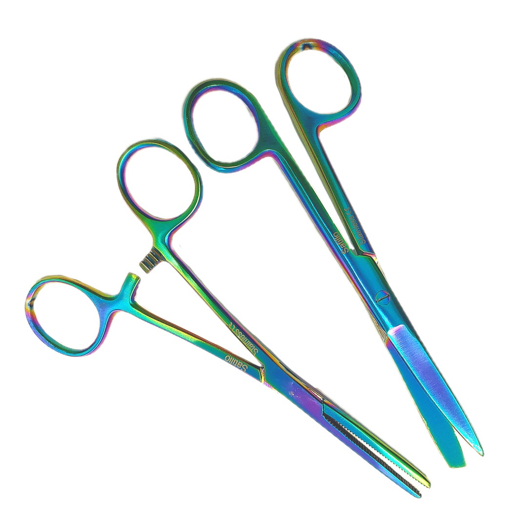 Nurse Scissors and Kocher Set - Rainbow Finish - Kocher Clamp ...