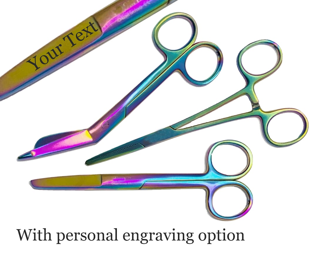 Nurse Scissors Set - Rainbow Coloured - Kocher and Bandage Scissors and ...