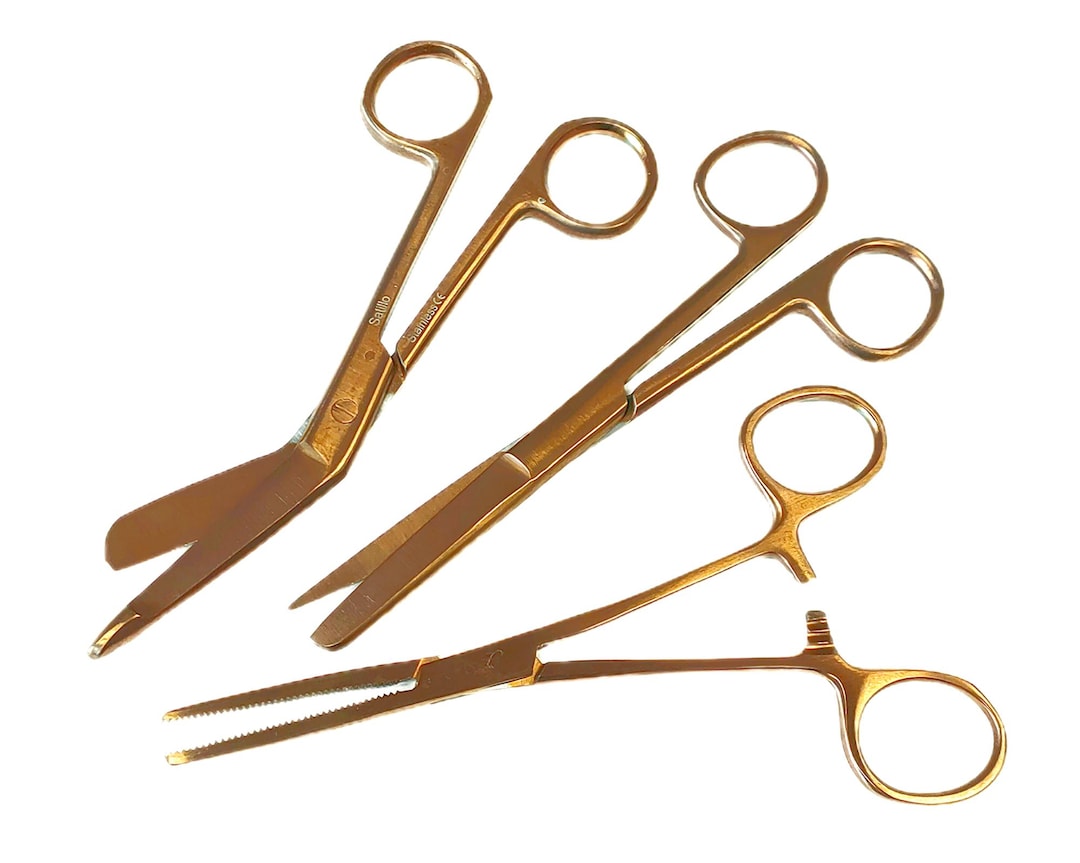 Nursing Scissors Set - Bronze - 3-piece - Kocher + Bandage Scissors ...