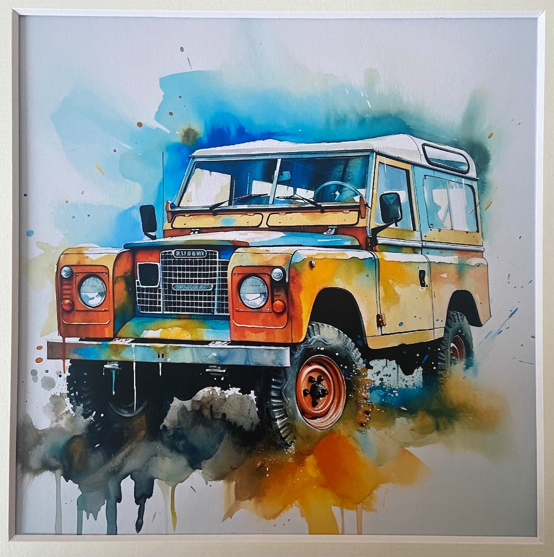 Land Rover Defender Watercolour Mounted Picture, 4x4 Print, Home Decor ...