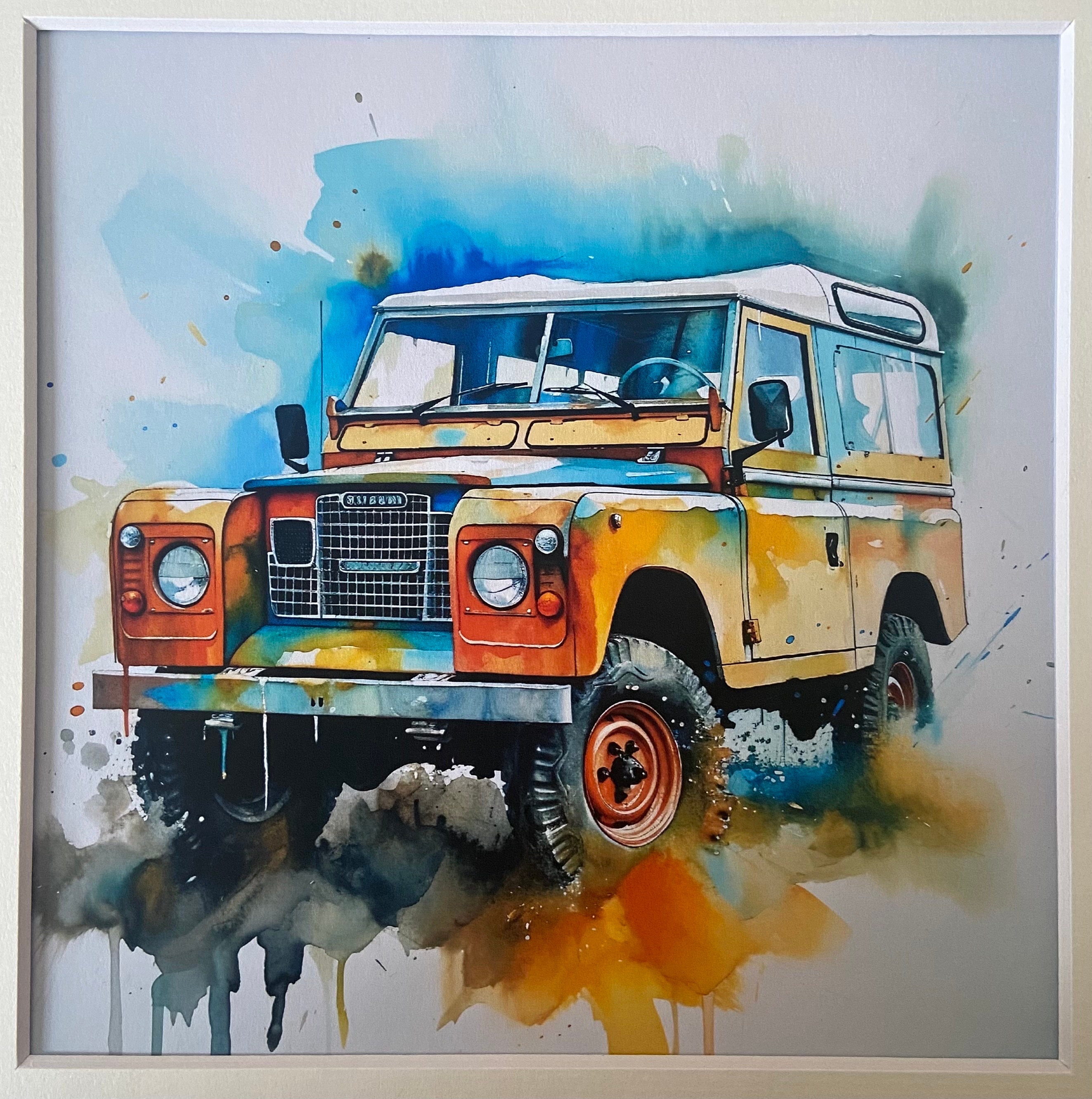 Land Rover Defender Watercolour Mounted Picture, 4x4 Print, Home Decor ...
