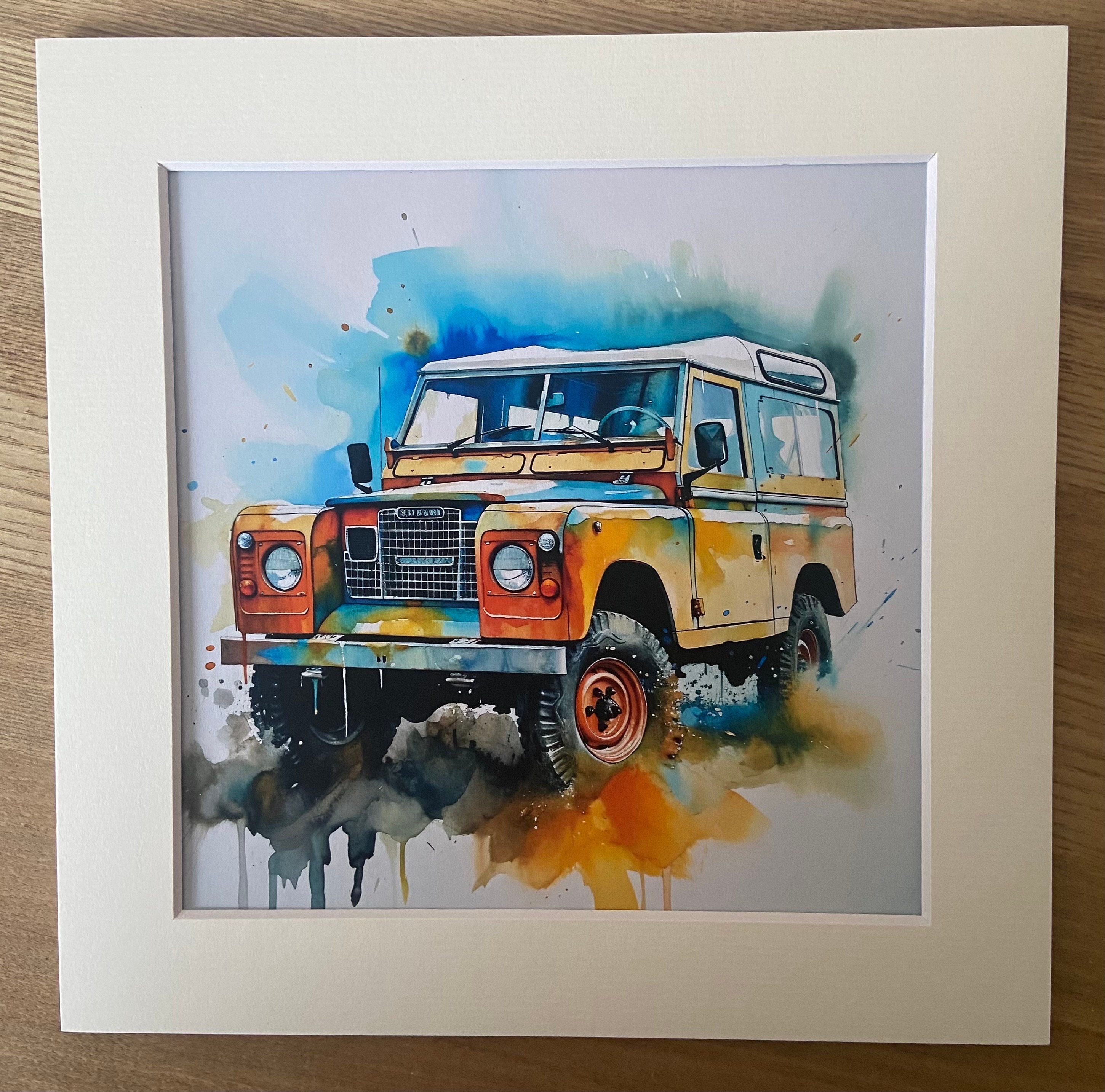 Land Rover Defender Watercolour Mounted Picture, 4x4 Print, Home Decor ...