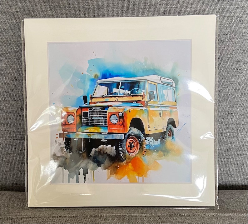 Land Rover Defender Watercolour Mounted Picture, 4x4 Print, Home Decor ...