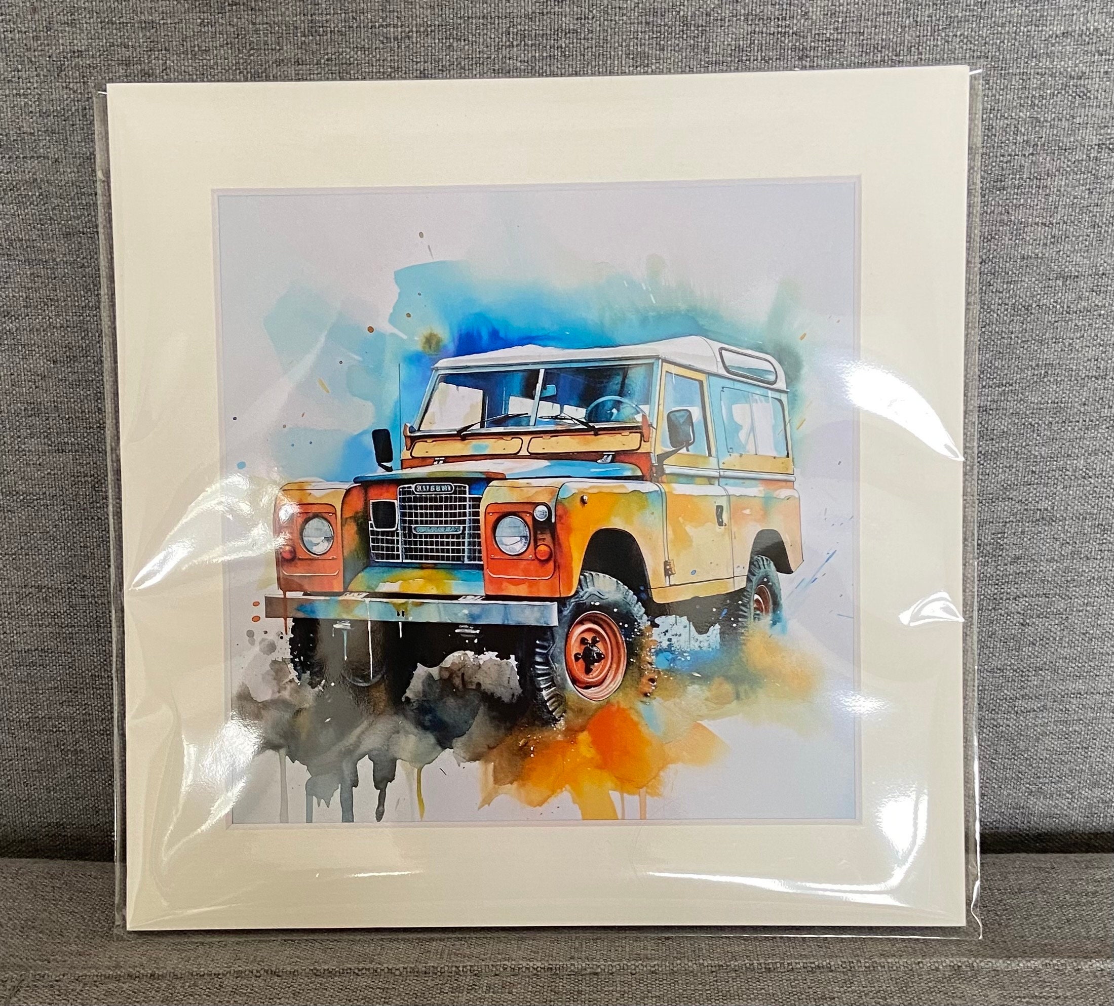 Land Rover Defender Watercolour Mounted Picture, 4x4 Print, Home Decor ...